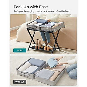 SONGMICS Luggage Racks for Guest Room, Set of 2, Suitcase Stand with Storage Shelf, Steel Frame, Foldable for Easy Storage, Hotel, Bedroom, Black URLR003B02