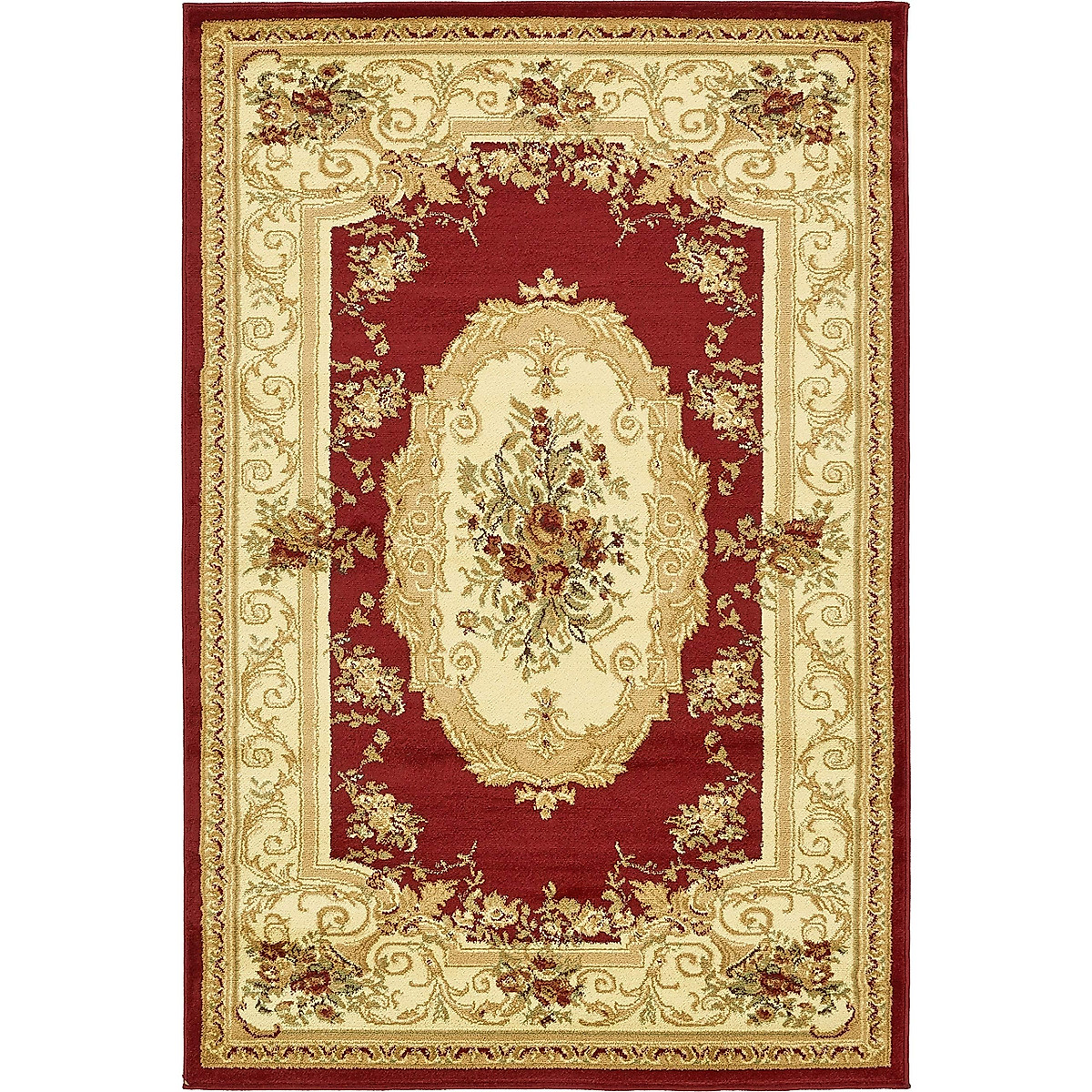 Unique Loom Versailles Collection Traditional Classic Floral Motif Area Rug (4' 0 x 6' 0 Rectangular, Burgundy/ Ivory)