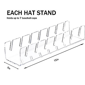 JIAOJIAO Hat Stand for Baseball Caps, 2 Pcs No Install Acrylic Hat Organizer for 14 Baseball Caps, Hat Racks for Baseball Caps Display and Organizer for Bedroom, Closet, Dresser, Office