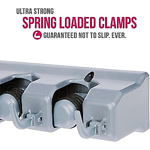 Berry Ave Broom Holder Wall Mount and Garden Tool Organizer, Closet Storage, Kitchen Rack, Home Organization and Garage Organizer for Rake or Mop Handles Up to 1.25-Inches, Hanger Plus 6 Hooks (Grey)