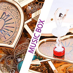 Rainbowie Heart Musical Jewelry Box, Musical Jewelry Storage Box with Dancing Girl,Arrow Design Christmas Gift White