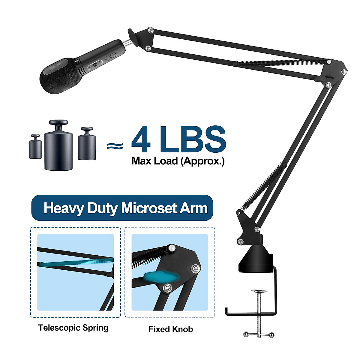 OUKMIC Microphone Arm Stand, Mic Scissor Arm Adjustable Suspension Boom with Mic Clip and 5 Velcro Cable Ties, Heavy Duty Stand for Blue Yeti Nano Snowball Ice, Recording Gaming Streaming Karaoke