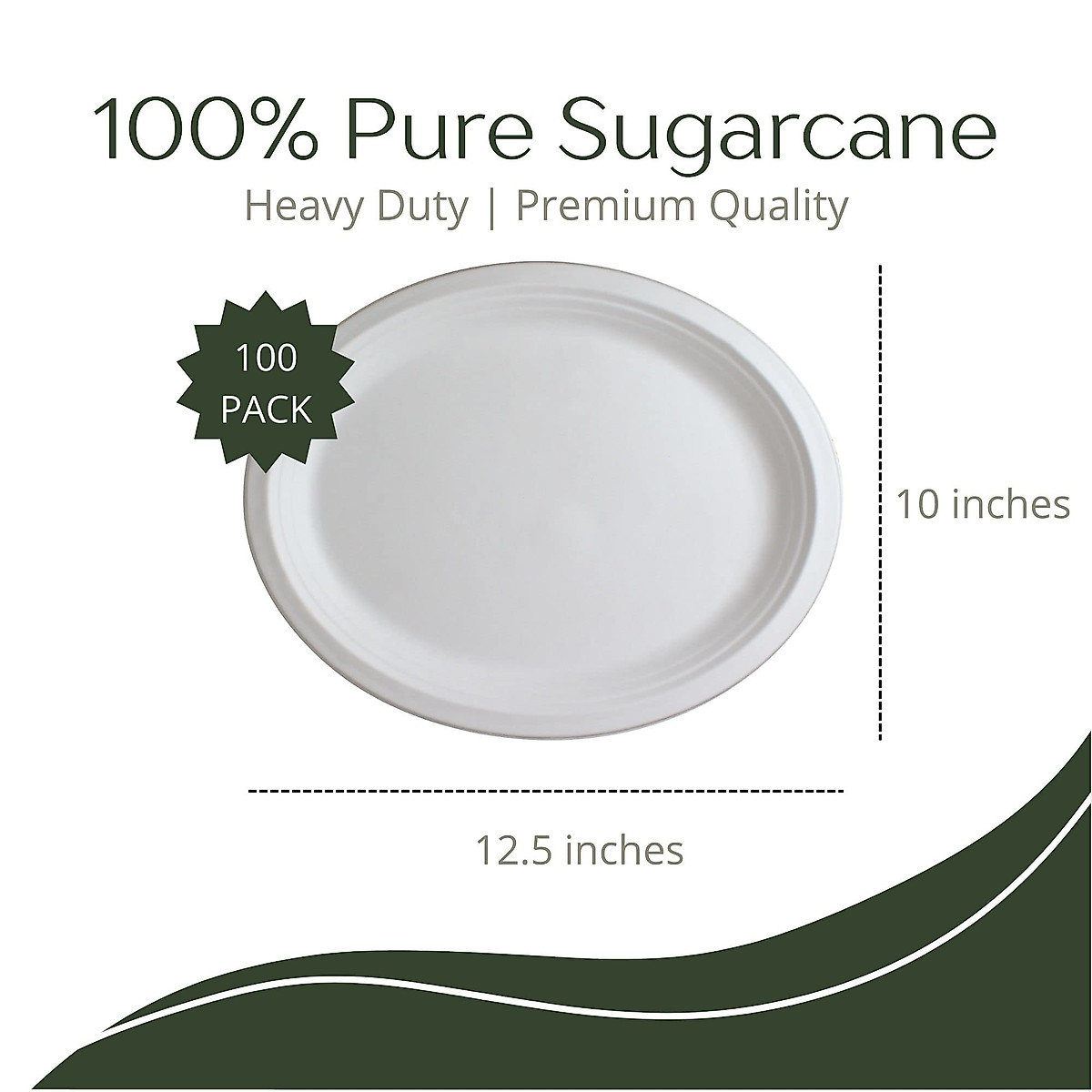 FAMASTON 100 pack Oval Paper Plates 12 inch 100% Compostable Heavy-Duty disposable extra large platters thanksgiving dinner party bulk 12" biodegradable platos - White