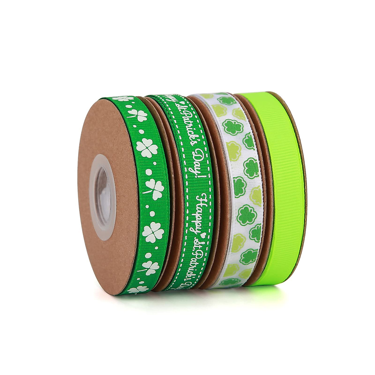 Meseey 20 Yards Shamrocks Grosgrain Ribbons 3/8 Inch Irish Day St. Patrick's Day Themed Clover Polyester Ribbon for Gift Wrapping Party Decoration Craft and Sewing