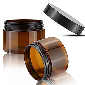 WYKOO 12 Pack 4oz Amber Plastic Jars with Lids and Labels, Refillable Empty Round Containers Storage Jars for Cosmetic, Lotions, Kitchen, Arts, Crafts Supplies