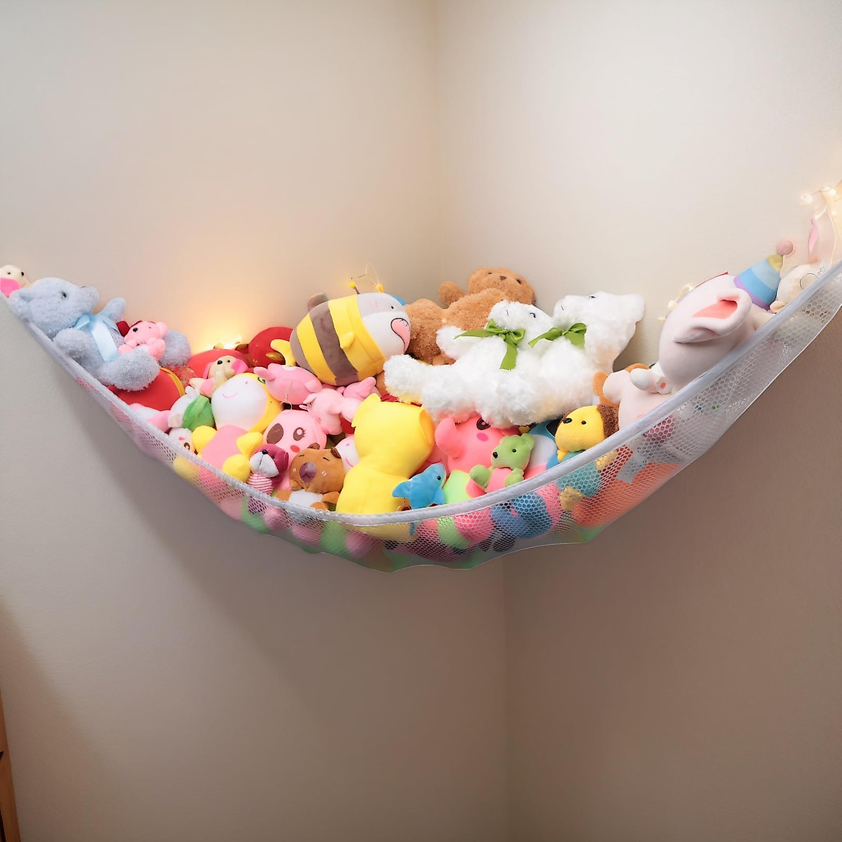 Huijukon Stuffed Animal Storage Hammock - Extra Large Toy Hammock for Stuffed Animals - Teddy Net Hammock Toy Net Organizer Holder for Stuffies Plushies - Kids Room Decor Nursery Storage (White)