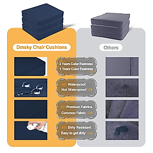 Dmsky Patio Chair Cushion,19 x 19 x 3.7 Inch Outdoor Chair Cushions for Patio Furniture,Waterproof Seat Cushions with Ties, Garden Sofa Couch Chair Pads with Handle Set of 4(Blue)