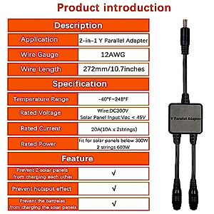 KarlKers 8mm Parallel Adapter Cable, 8mm Solar Combiner Cable, 8mm Y Branch Parallel Adapter Cable for Solar Panel Reverse Current Protection Charge Solar Generator Compatible with Jackery