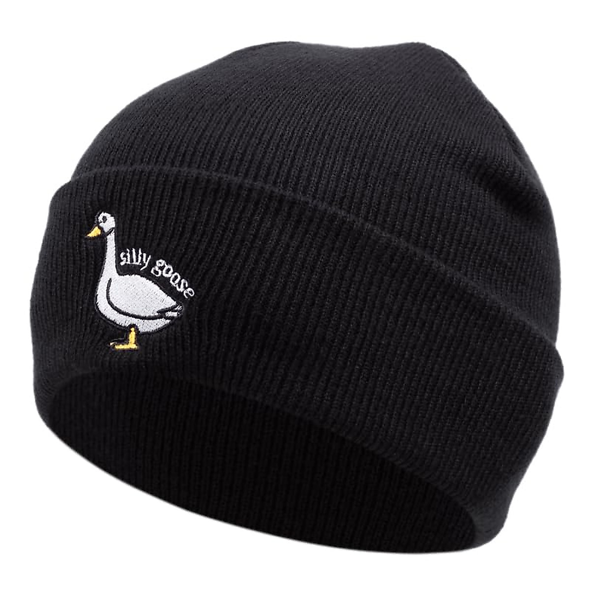 Silly Goose Beanie Hat Winter Warm Funny Goose Knitted Caps for Men Women Black
