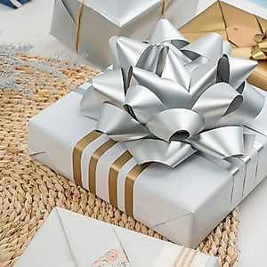 MAYPLUSS 8" Gift Bow, 1 Bows, Matte Silver, Perfect for Birthday, Holiday, Party Favors Decorations