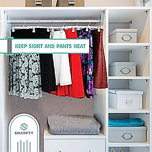 Sharpty Pant & Skirt Hangers - Closet Hangers for Shorts, Shirts, Jeans, Dresses, Slacks, Coats, Clothes, Clothing, Garments & More - Durable, Space Saving & Non-Slip, White - 25 Pack