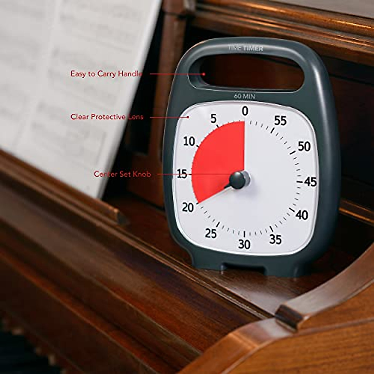 TIME TIMER PLUS 60 Minute Desk Visual Timer - Countdown Timer with Portable Handle for Classroom, Office, Homeschooling, Study Tool with Silent Operation (Charcoal)