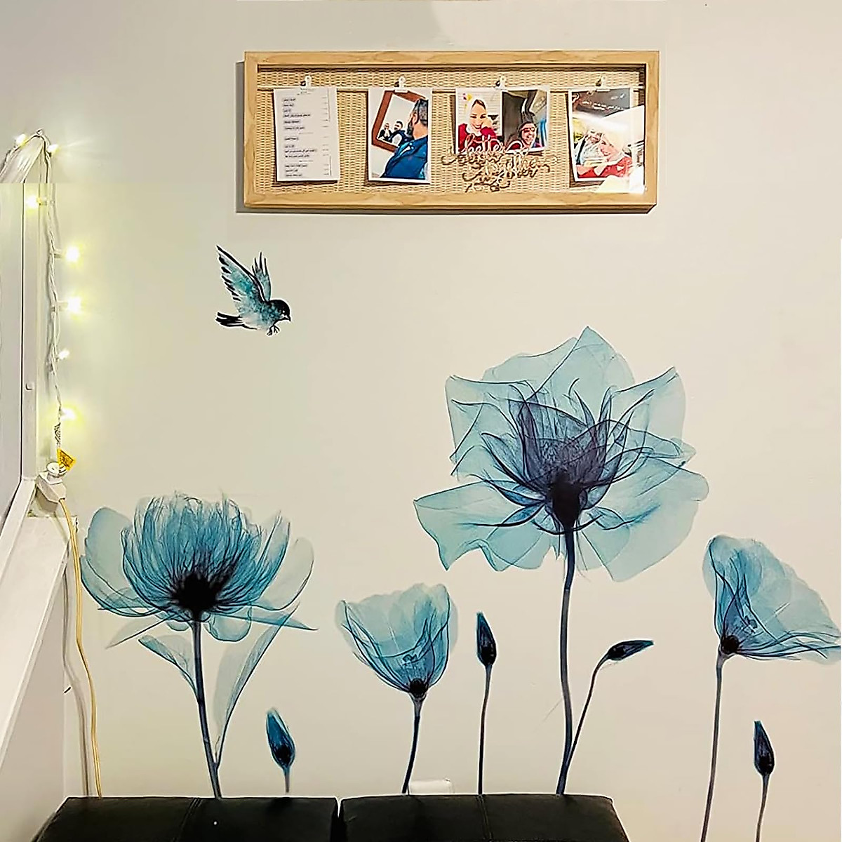 M ACHOOSE Blue Flower Wall Decals Peel and Stick Wall Stickers Removable Decal Stick Wall Art Murals Home Wall Decor for Bedroom Living Room Wall Decaoration