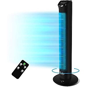 HealSmart 32’’ Electric Oscillating Tower Fan with Remote Control for Indoor, Bedroom and Home Office, Black