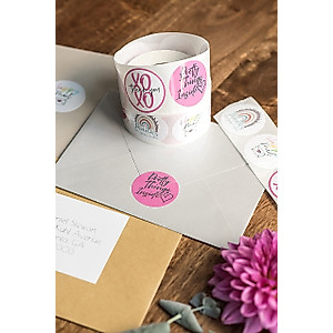 Assorted Cute Packaging Stickers - Roll of 500 - Four Fun Designs - 1.5" Round Glossy Sealers for Small Business - Happy Mail - Thank You for Your Business/Pretty Things Inside