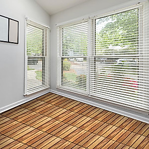 Deck Tile (Pack of 10, 12"x12") Hardwood Deck Tile, Interlocking Patio Tile in Solid Acacia Wooden Oiled Finish Waterproof All Weather Perfect for Indoor Outdoor 6 Slat (Acacia Wood- 10 Pcs, 6 Slat)