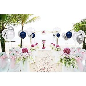 Navy Blue and Silver Confetti Balloons, 50pcs 12 inch Metallic Silver and White Pearl Party Balloons for Shower Wedding Engagement Birthday Graduation Supplies