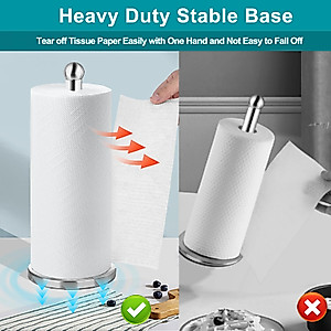 DAWNER Countertop Stainless Steel Paper Towel Holder Modern Stand Up, Easy One-Handed Tear Kitchen Paper Towel Dispenser with Heavy Base for Standard Paper Towel Rolls, Decorative Brushed Nickel