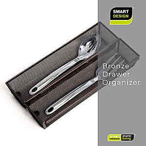 Smart Design Drawer Organizer - 12 x 3 Inch - Steel Metal Mesh Tray - with Interlocking Arm Connection - Utensils, Silverware, Organization - Kitchen - Bronze