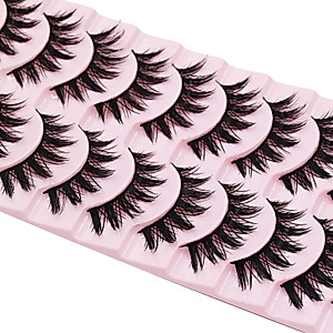 AUGENL 10Pairs False Eyelashes Cute Japanese Style Makeup Thick Eye Lash Extension,Cosplay Anime Makeup Eyelashes Reusable Lashes Manga Eye Makeup Tools (H03)