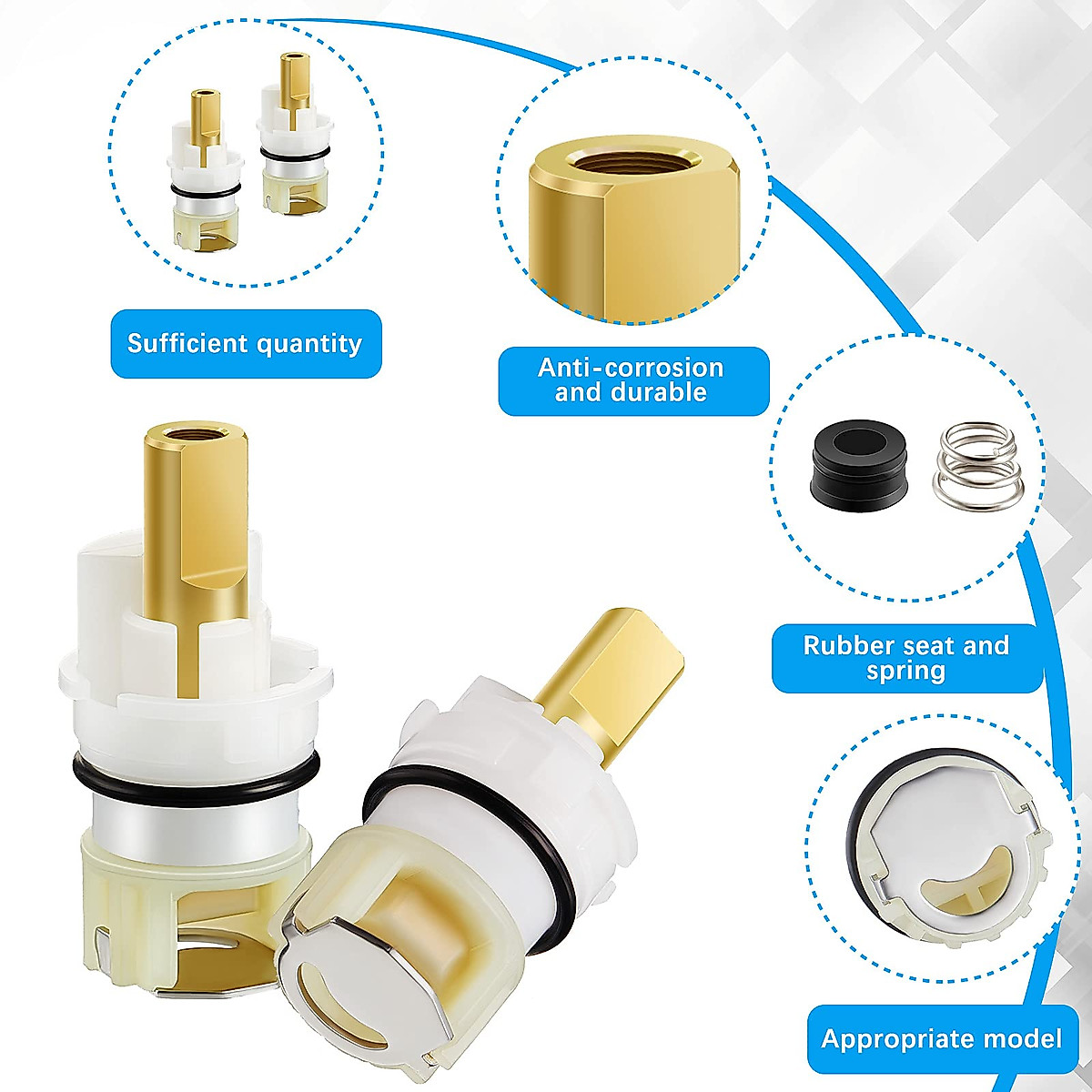 4 Pieces RP25513 Faucet Stem Replacement for Faucet Repair Kit with RP4993 Seat and Spring, 8 Cartridge for Kitchen Faucet Repair Kit