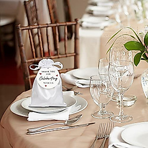 BEAVOING 60PCS Satin White Gift Bags, 4 x 6 Inches Jewelry Pouches Wedding Favor Drawstring Bags Baby Shower Christmas Gift Bags, Candy Bags with Thank You Tags