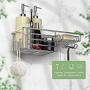 Shower Caddy Shelf Organizer Storage: 2 Pack Adhesive Wall Shampoo Holder with Soap Holder and Hooks, Stainless Steel Rustproof Shower Shelf for Inside Shower Bathroom Basket, No Drilling - Silver