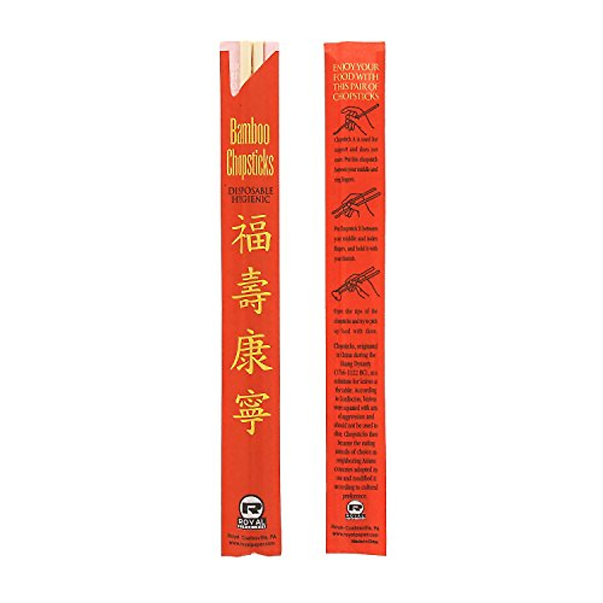 Royal Premium Disposable Bamboo Chopsticks, 9 Inch Sleeved and Separated, UV Treated, Bag of 100