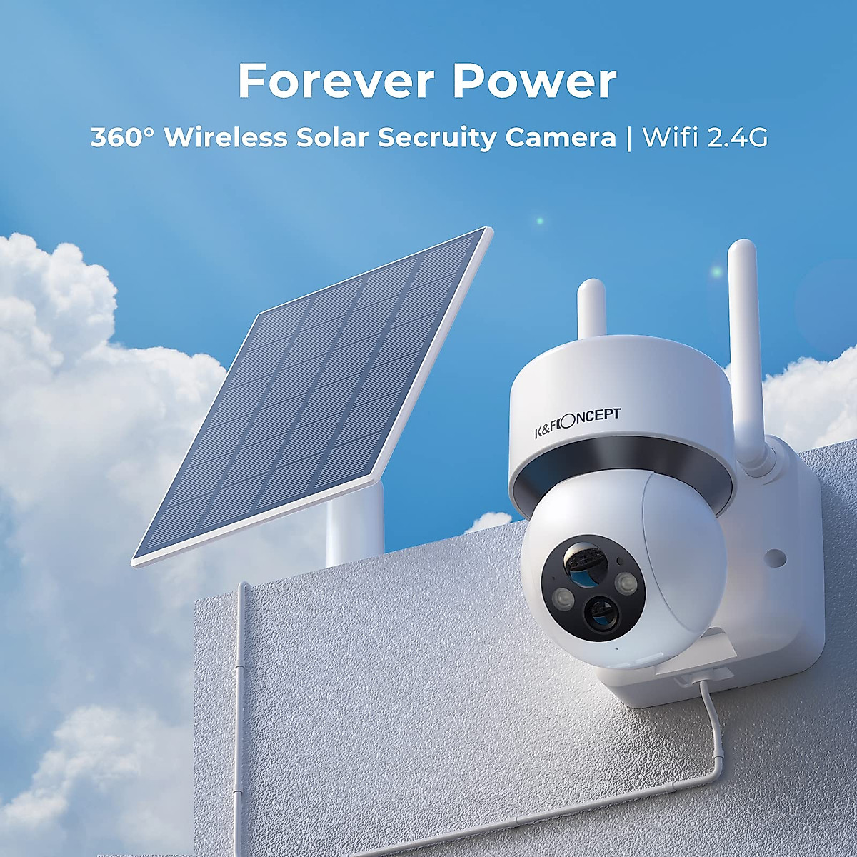 K&F Concept Solar Security Camera Wireless Outdoor, PTZ WiFi Home Cameras with Motion Detection and Siren, 1080P Battery Solar Powered Surveillance Camera with Color Night Vision, 2 Way Audio