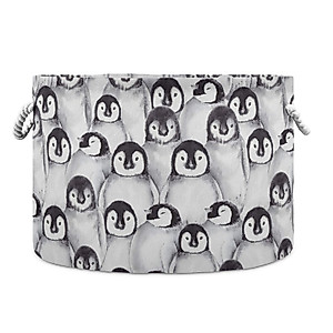 ALAZA Storage Basket Bin Cute Penguins Round Laundry Basket Collapsible Organizer Basket Kids Laundry Hamper with Handles for Nursery Clothes Toys Books Home Decor