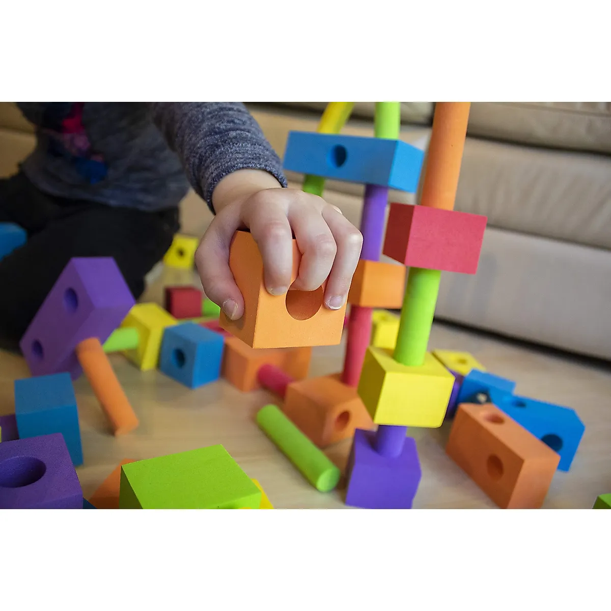 FUN n' SAFE (7684 Foam Peg Blocks for Kids, 150 Brightly Colored Pieces