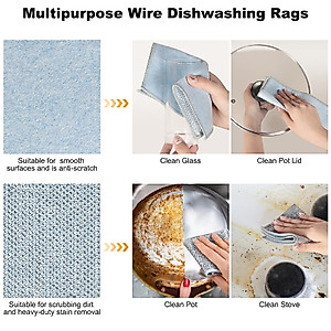 Jeymei 10pcs Non Scratch Wire Dishcloth Multipurpose Wire Dishwashing Rag for Wet and Dry,Metal Scrubbers for Cleaning Dishes,Dual-Sided Kitchen Cleaning Cloth with Mesh,Cleaning Tool for Pot, Blue