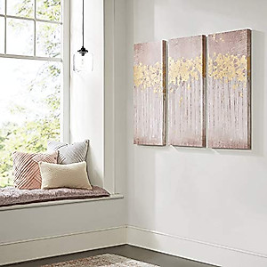 Madison Park Wall Art Living Room Decor - Embelished Gold Foil Triptych Canvas Home Accent Dining, Bathroom Decoration, Ready to Hang Painting for Bedroom, 15" x 35", Twilight Forest Blush 3 Piece