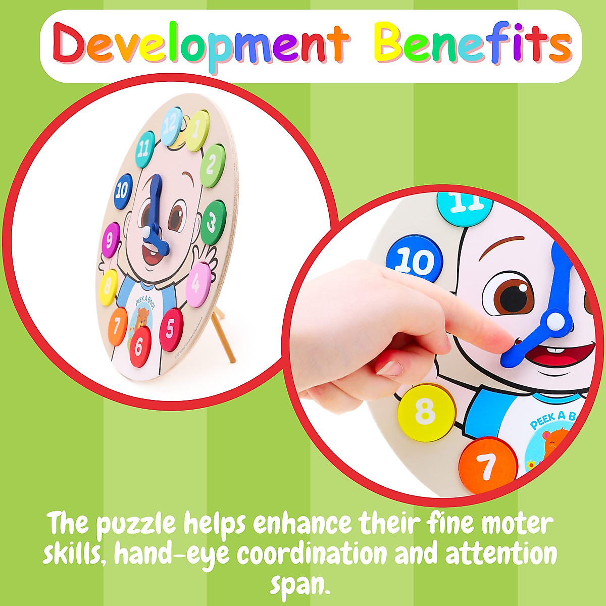 Toyland® Cocomelon Wooden Learning Clock Puzzle - Learn to Tell The Time - Toddler Toys Age 3+