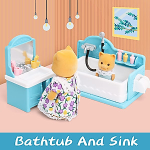 Dollhouse Furniture Set for Kids Toys Miniature Doll House Accessories Pretend Play Toys for Boys Girls & Toddlers Age 3+ with Bathroom