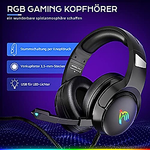YINSAN Gaming Headset for PS4 PS5 Xbox Series X|S Xbox One PC Gaming Headphones for Nintendo Switch with Stereo Surround Sound RGB Light Over Ear Wired Gamer Headset with Flip-to-Mute Microphone