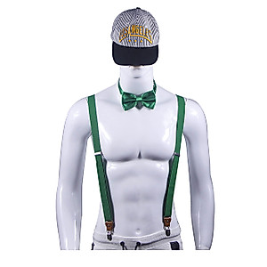 Doloise Suspenders Men&Women Bowtie Set X Back Suspender For Wedding&Formal Events with 1 Inch Wide Elastic Braces (Green)