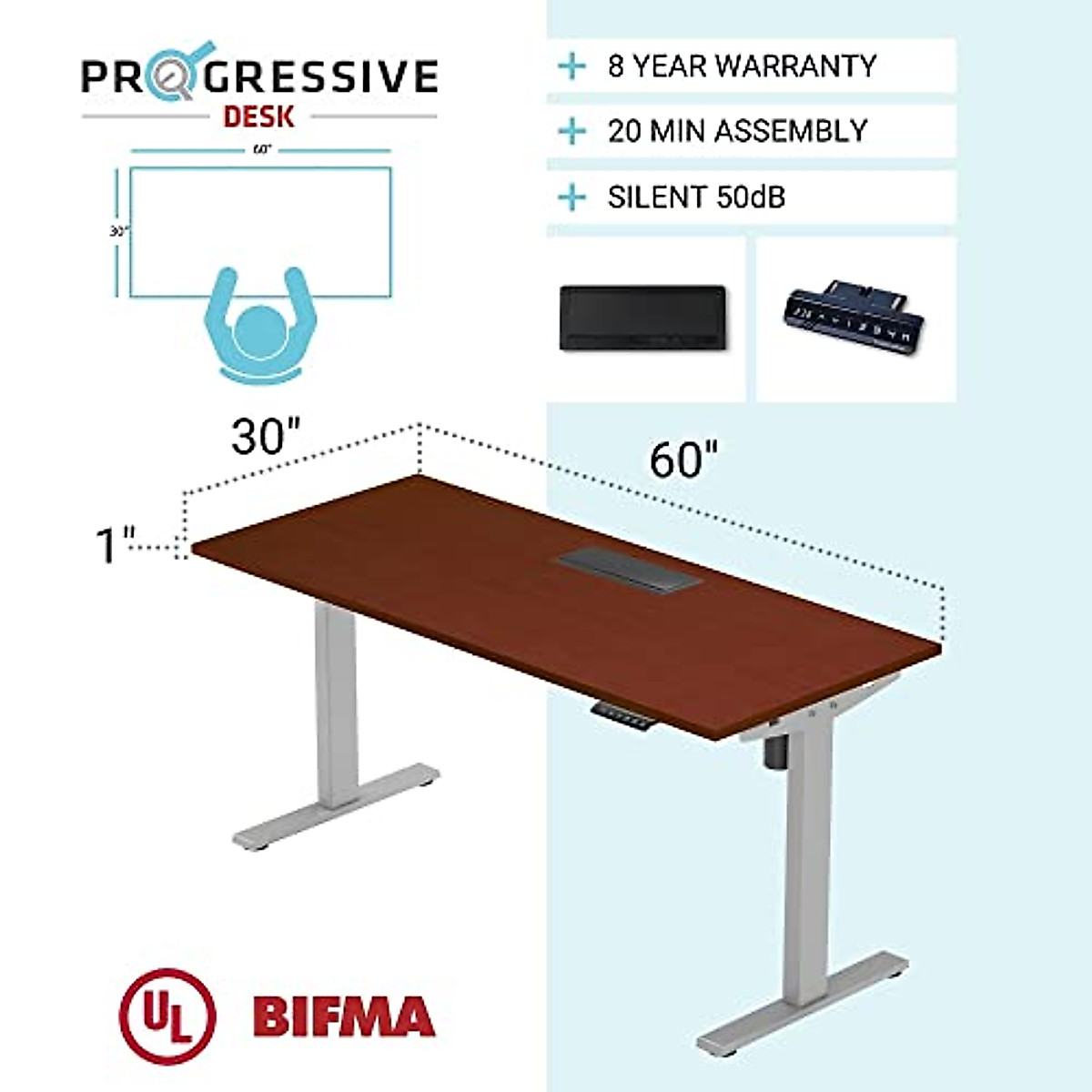 Progressive Desk Adjustable Standing Desk 60 x 30 inch. Height Stand up Raised Desk. Intelligent Standing Electronic desks for Home Office - 60 inch