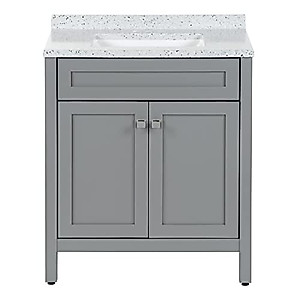 Spring Mill Cabinets D30V40010 Marilla Freestanding Bathroom Vanity with 2-Door Cabinet and Silver Ash Countertop with White Sink, Sterling