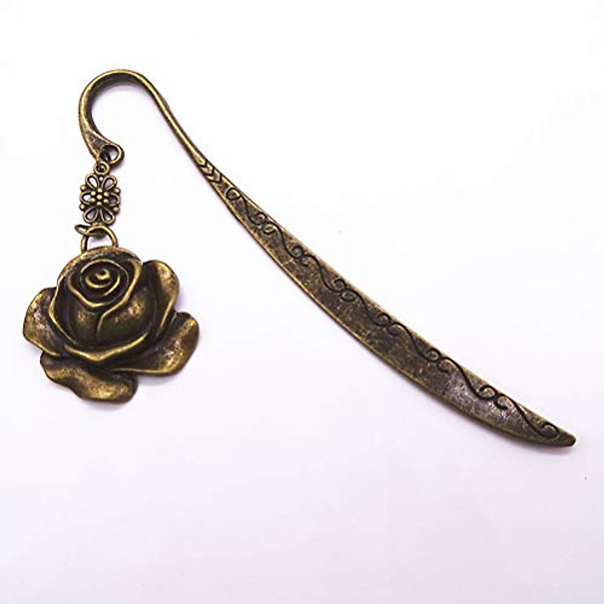 Amosfun 2pcs Retro Book Mark Vintage Metal Rose Bookmark Document Label Wedding Party Favor Gifts(Golden)