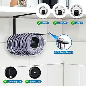 KOTTVR Latest Style Rotation tumbler lid organizer，lid organizerUp to 20 Lids,cup lid organizer,lid organizers inside cabinet,Hook for Kitchen Organizer and Storage,paper towel holder under cabinet