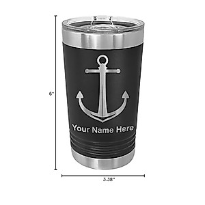 LaserGram 16oz Vacuum Insulated Pint Tumbler, Boat Anchor, Personalized Engraving Included (Black)