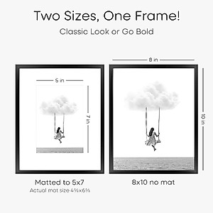 Homeforia 8x10 Black Picture Frame, High-End Metal 8 x 10 Frames for Wall or Tabletop, Black Photo Frame with Mat for 5x7, Tempered Glass, Wall Kit, Set of 1
