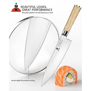 BRODARK Japanese Chef Knife, Damascus Chef Knife VG10 Steel Core 8 Inch with Olive Wood Handle, High Carbon Stainless Steel Kitchen Knife, Superb Edge Retention