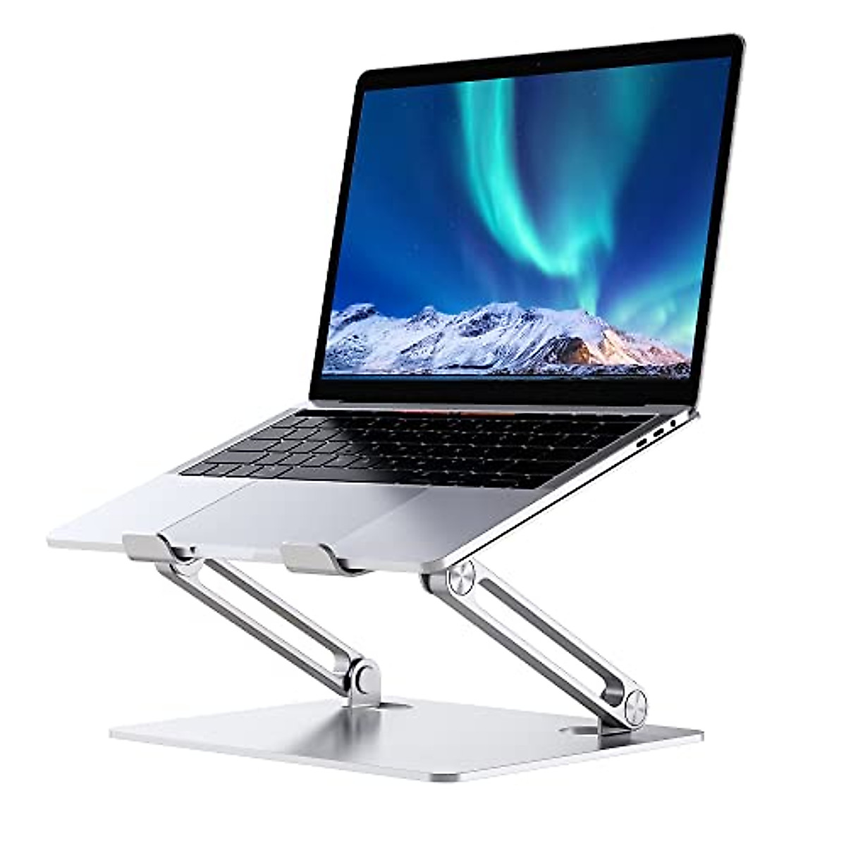 SOUNDANCE Laptop Stand for Desk with Stable Heavy Base, Adjustable Height Multi-Angle, Ergonomic Metal Riser Holder, Foldable Mount Elevator, Compatible with 10 to 15.6 Inches PC Computer, Silver
