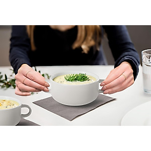 Kook Soup Crocks, Ceramic Bowls, Broil, Oven, Microwave and Dishwasher Safe, with Handles, For Casserole, Pasta, Cereal, 18 oz, Set of 4 (Coconut White)