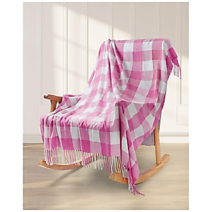 Large Checkered Cozy Throw Blanket Unicorn Cute Princess Pink Kawaii Nursery Decoration Kids Birthday Valentines Day Gift Ideas Teen Girls Bedroom Decor College Student Dorm Apartment Must Haves
