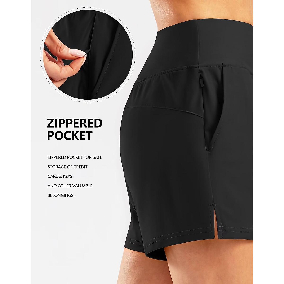 Viodia Women's 3" High Waisted Swim Shorts with Zipper Pocket Quick Dry Board Shorts for Women Swimsuit Shorts with Liner Black XS