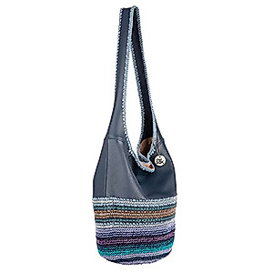 The Sak Back To Bali 120 Hobo Bag in Leather & Hand-Crochet, Large Shoulder Purse, Indigo Seminyak