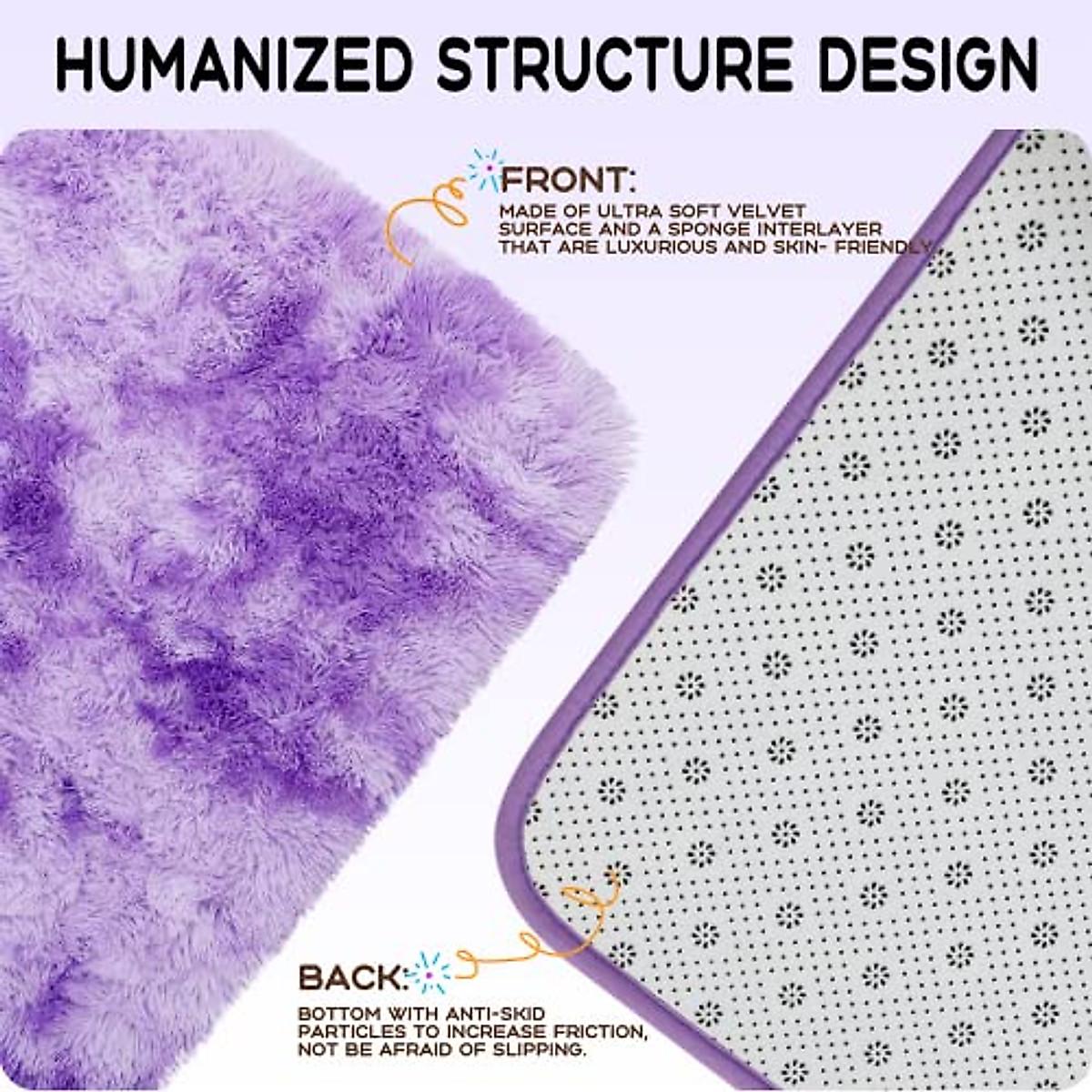 RUGICI Luxury Shag Area Rug, 3x5 Feet, Tie Dyed Purple Plush Fuzzy Rugs for Living Room Bedroom Kids Room Decor, Non-Slip Shaggy Furry Carpets